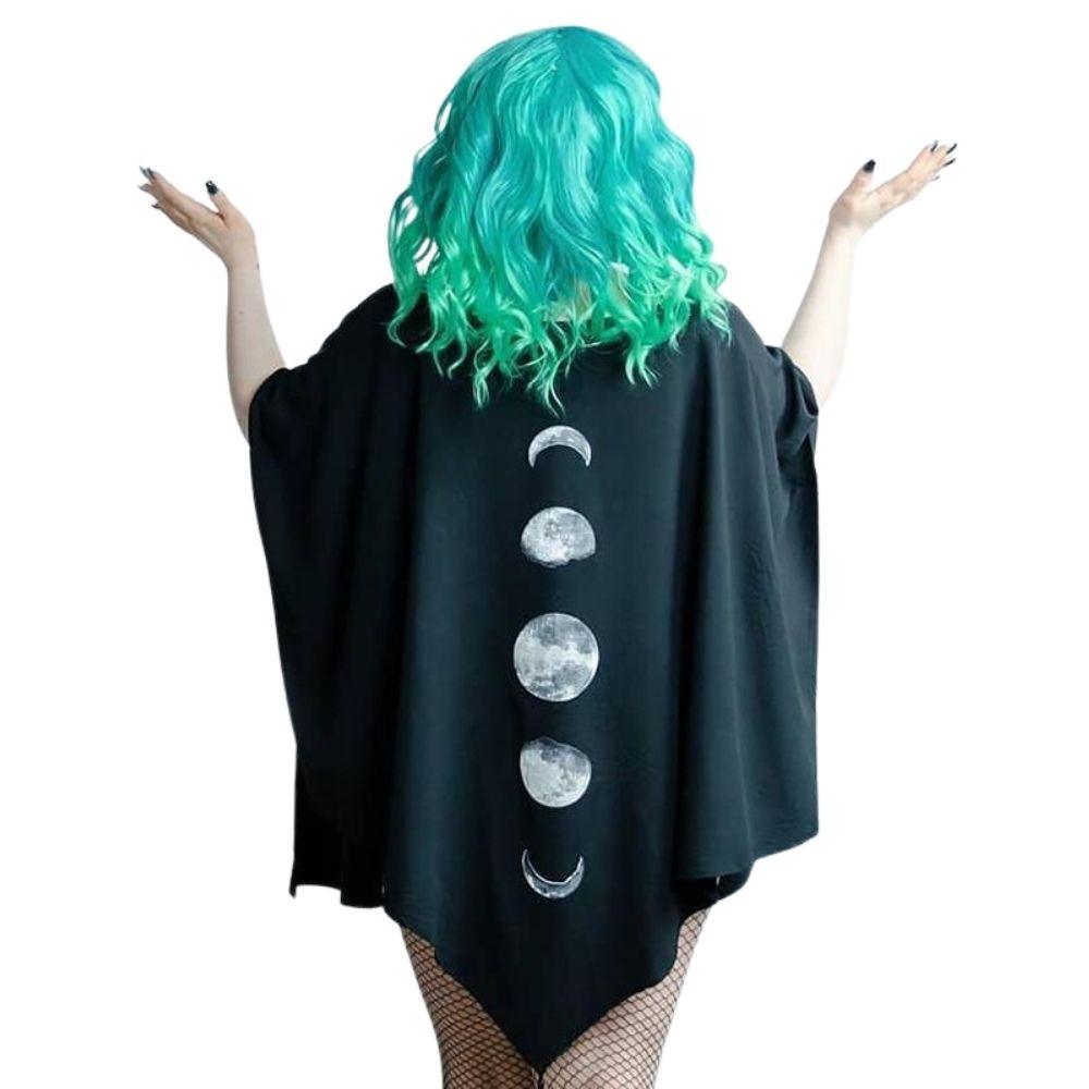 Moon Phase Print Gothic Black Cape Women's Shawl Wrap Loose Ba... – NSE ...